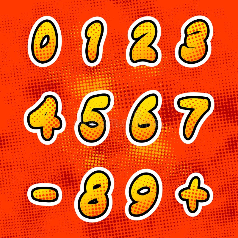 Bright Colorful Comics Numbers with Halftone Pattern, Vintage Retro ...