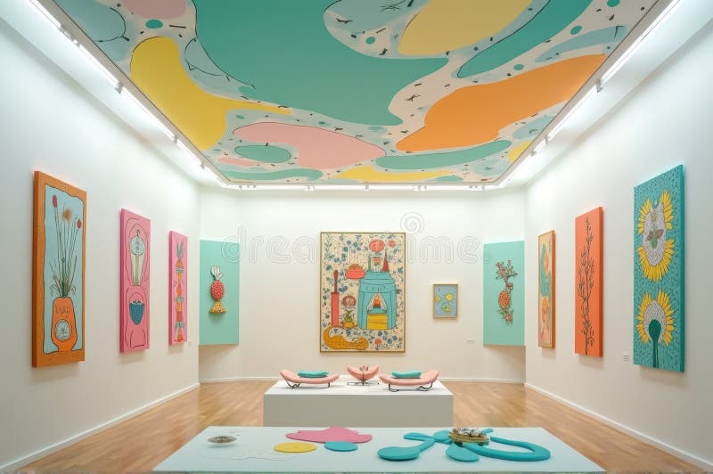 Bright and Colorful Contemporary Art Gallery with Unique Paintings and ...