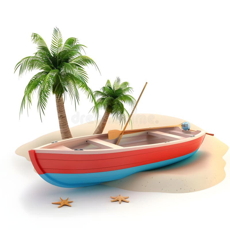 Colorful 3D Render of a Boat on a Tropical Beach Generative AI Stock ...