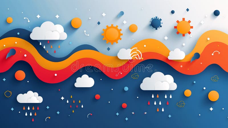 Colorful Abstract Weather Patterns with Clouds and Sun Illustrations in ...