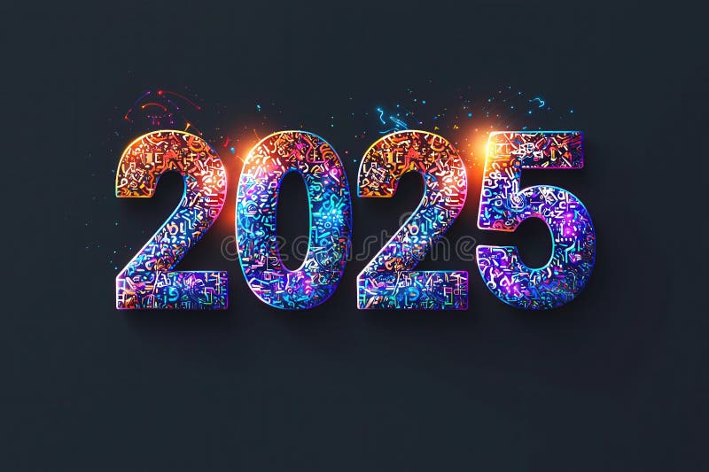 Colorful Digital Representation of the Year 2025 Illuminated with ...