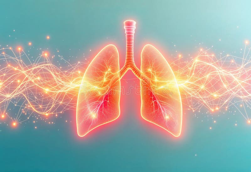 Colorful Digital Illustration of Glowing Human Lungs Surrounded by ...