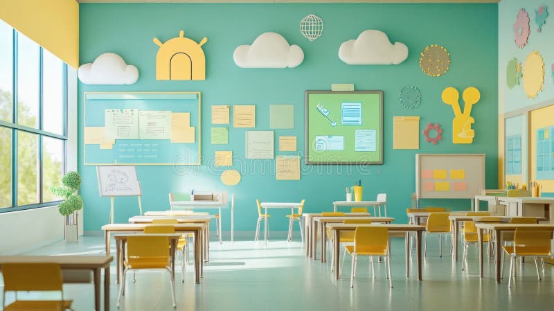 Empty Playful Elementary School Classroom Ready for Students Learning ...