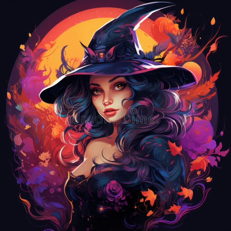 Bright and Colorful Fantasy Witch with Smooth Edges AI Generated Stock ...