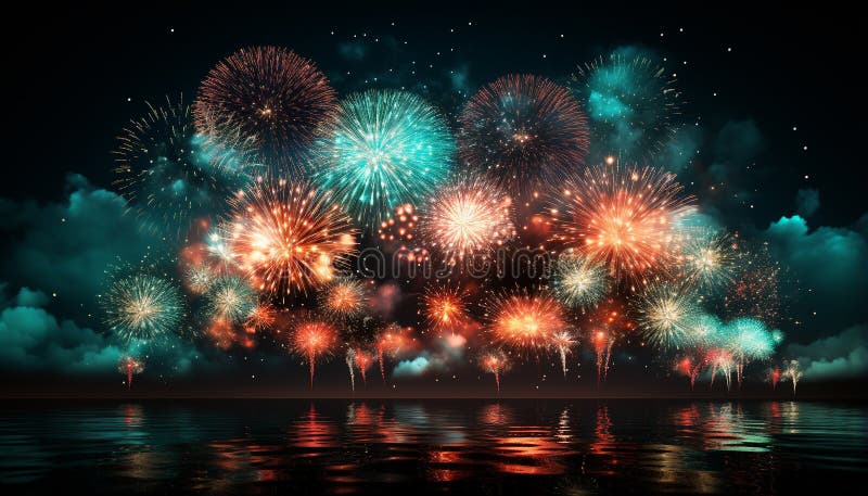 Bright, Colorful Fireworks Illuminate the Dark Night Sky in Celebration ...