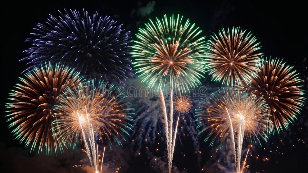 Colorful Fireworks Exploding in the Night Sky Creating a Mesmerizing ...