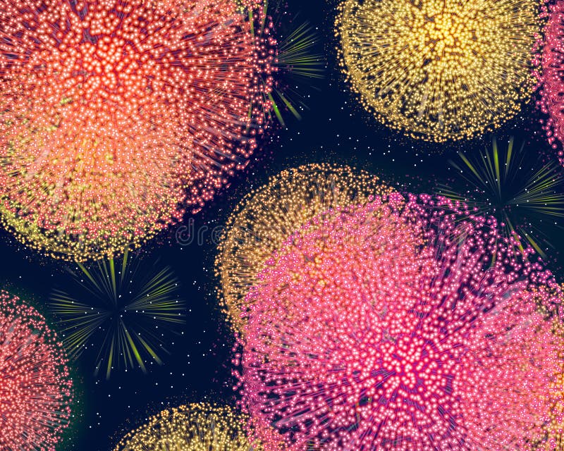 Bright and Colorful Fireworks in the Night Sky Stock Illustration ...