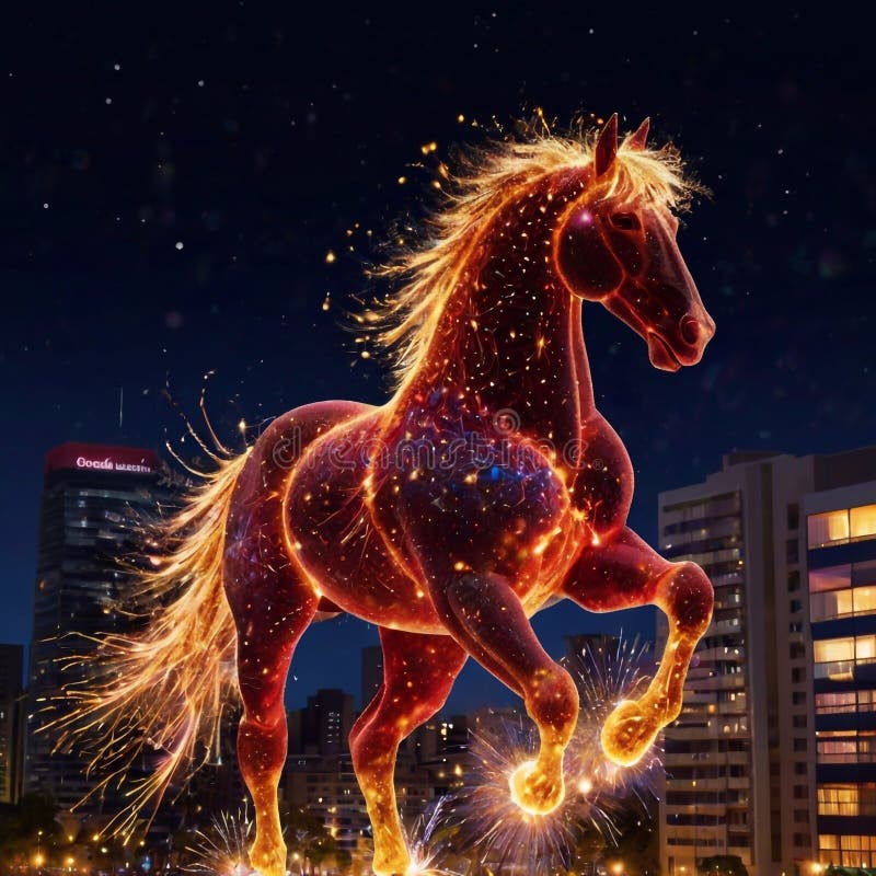 Bright, Colorful Fireworks in the Shape of a Galloping Horse Exploding ...