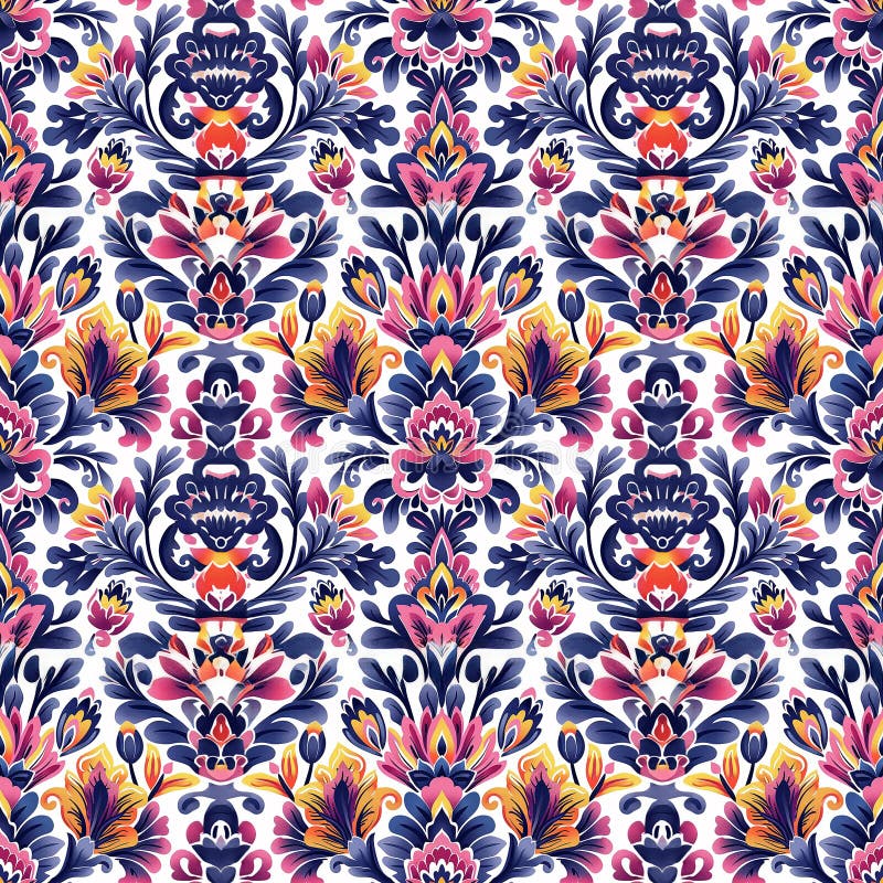 Colorful Floral Seamless Pattern on White Background Stock Illustration ...