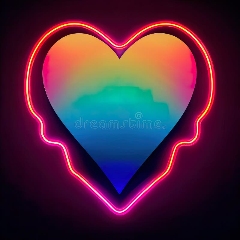 Bright Colorful Heart In A Glowing Neon Frame Neon Love A Colorful
