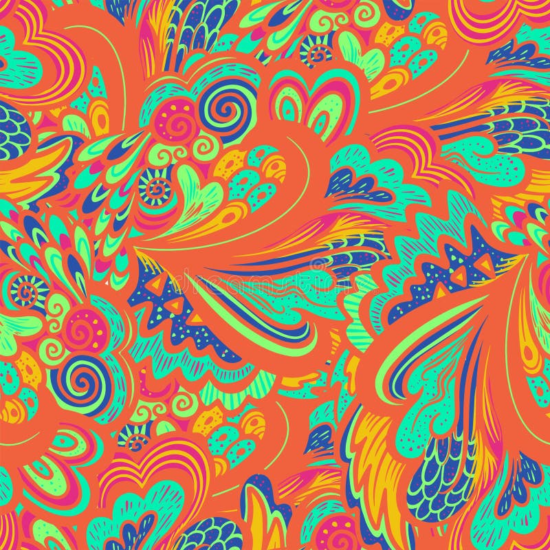 Bright Colorful Hippie Seamless Psychedelic Pattern with Abstract Curly ...