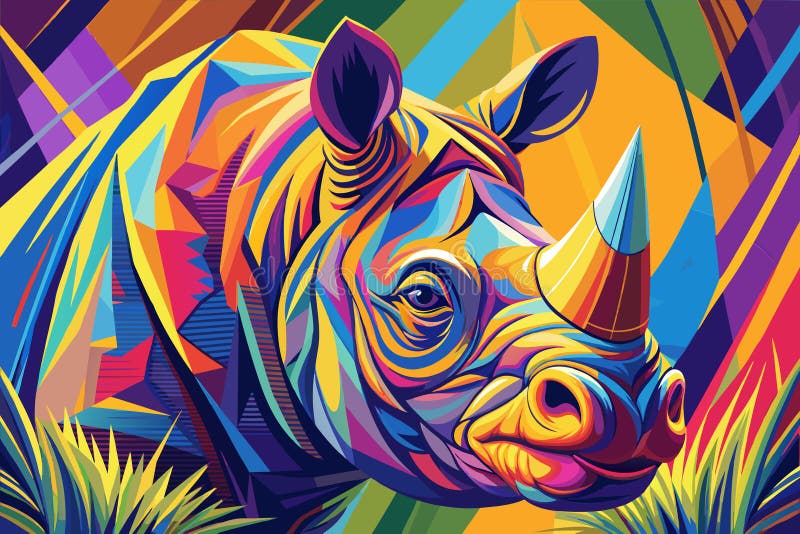 Bright and Colorful Illustration of a Rhinoceros with Vibrant Patterns ...