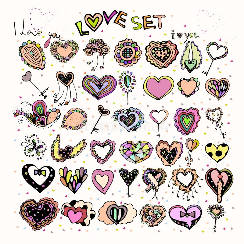 Bright Colorful Image of Icons with Hearts Stock Illustration ...