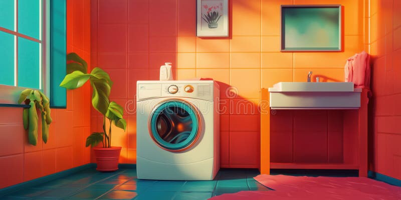 Bright Colorful Laundry Room Washing Machine Sink Stock Photos - Free ...