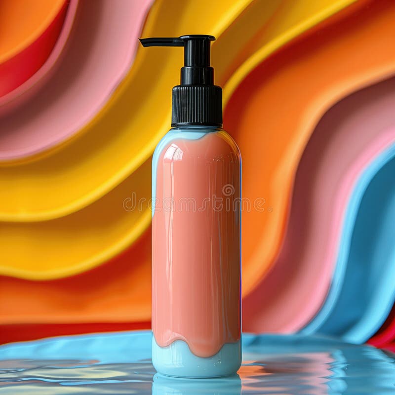 Bright Colorful Lotion Bottle with Vibrant Wavy Background Pattern ...