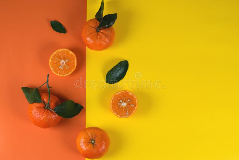 Bright Colorful Mandarin Flat Lay, Creative Design Background, Top View ...