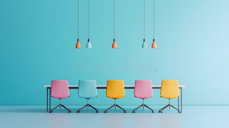 Bright and Colorful Meeting Space Featuring Modern Chairs and Stylish ...