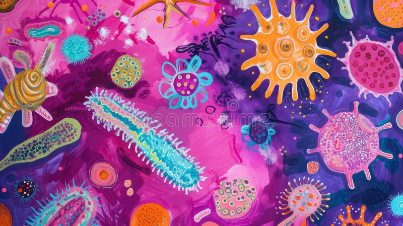 Bright and Colorful Microbial Life Illustration Stock Image - Image of ...