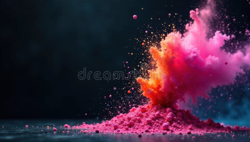 Bright Colorful Powder Explodes in Air Against Dark Background with ...