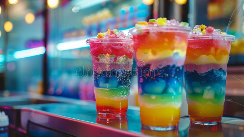 A Bright and Colorful Rainbow Slush with Distinct Layers of Different ...