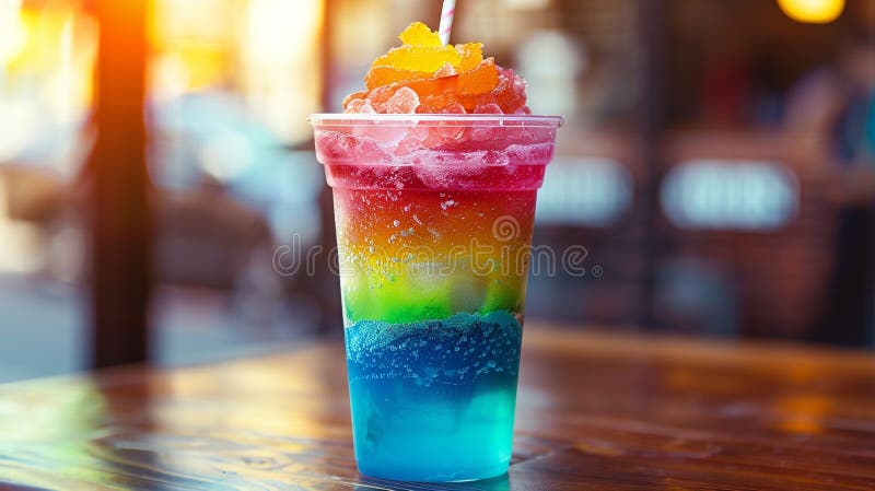 A Bright and Colorful Rainbow Slush with Distinct Layers of Different ...