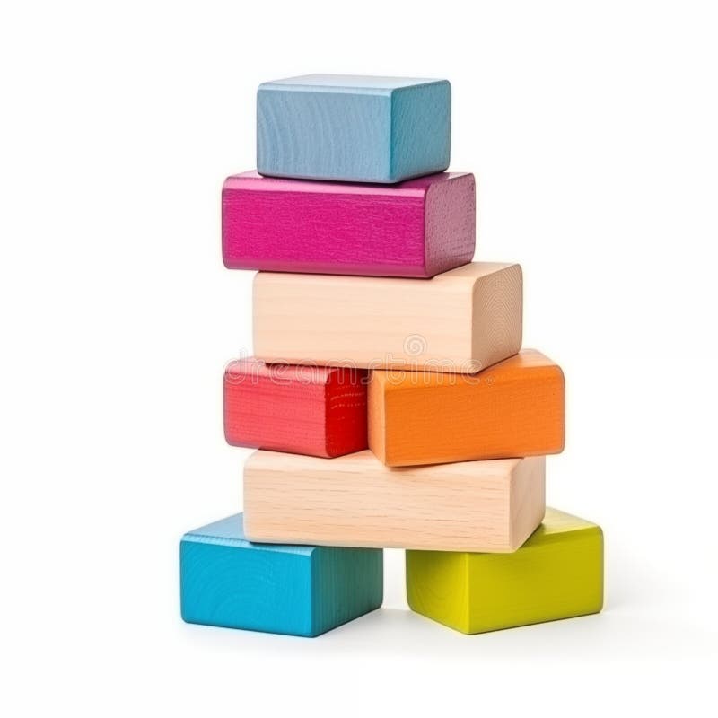 Bright and Colorful Rectangular Wooden Blocks Stacked in a Tower Shape ...
