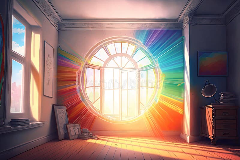 Bright and Colorful Room, with Sun Rays Shining through the Window ...