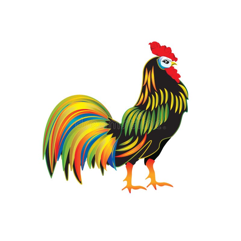 Colorful Poster Of A Rooster Isolated On Black Background. Stock Vector ...