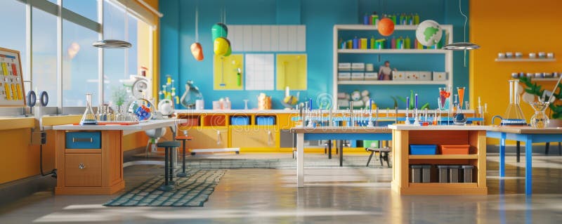 Bright and Colorful School Science Lab Equipped with Modern Educational ...