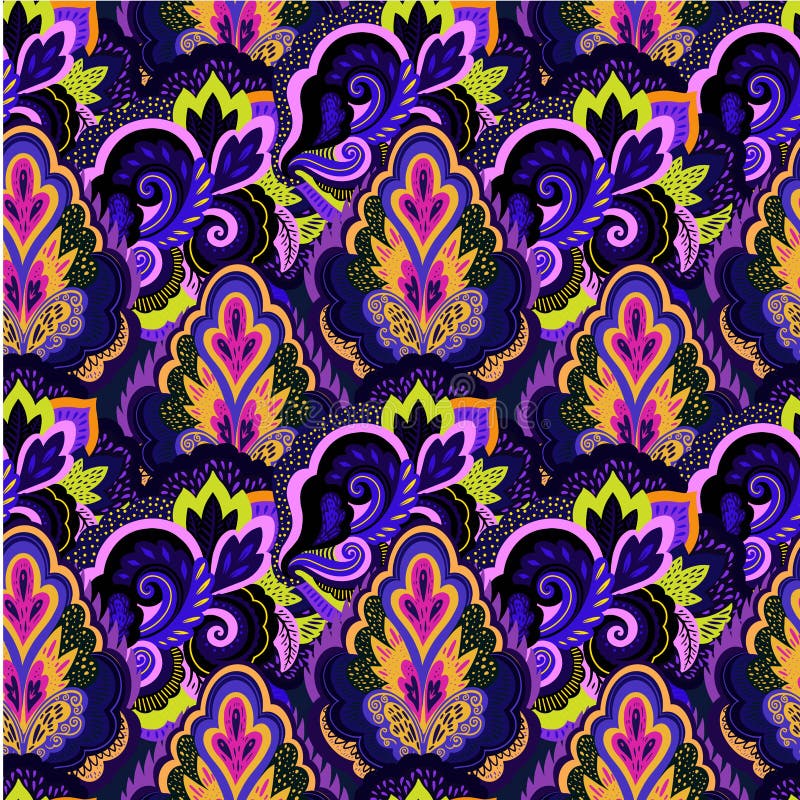 Bright Colorful Seamless Pattern with Floral and Plants Element in ...