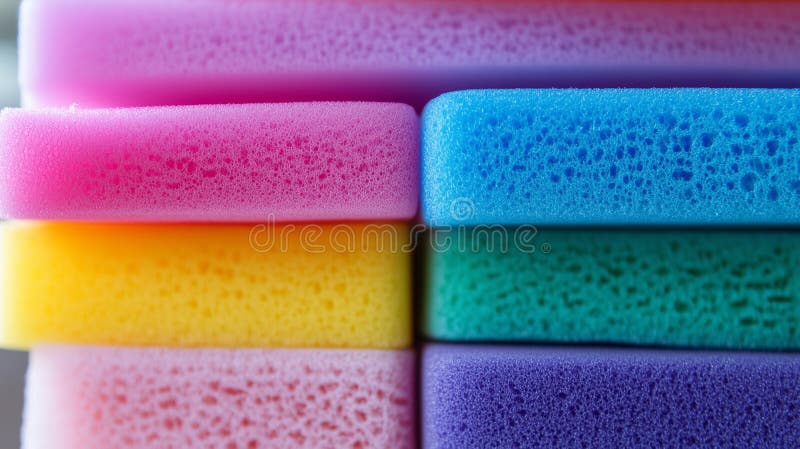 Bright Colorful Sponges Stacked Neatly for Cleaning Stock Photo - Image ...