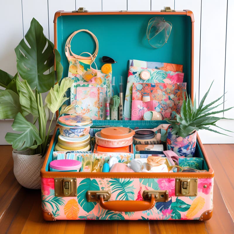 Bright and Colorful Suitcase Filled with All the Essentia Three ...