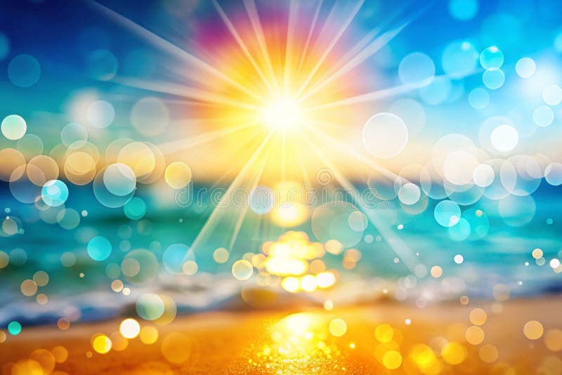 Bright Colorful Sun & Sea Bokeh Background Design Stock Illustration ...