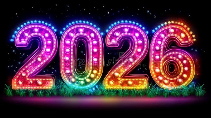 Bright, Colorful 2026 Text with Starry Night Background, Ideal for New ...