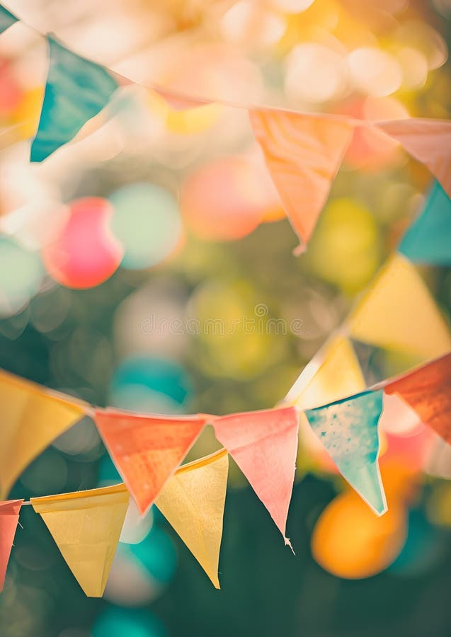 Colorful Triangular Flags in a Festive Outdoor Setting Stock Image ...