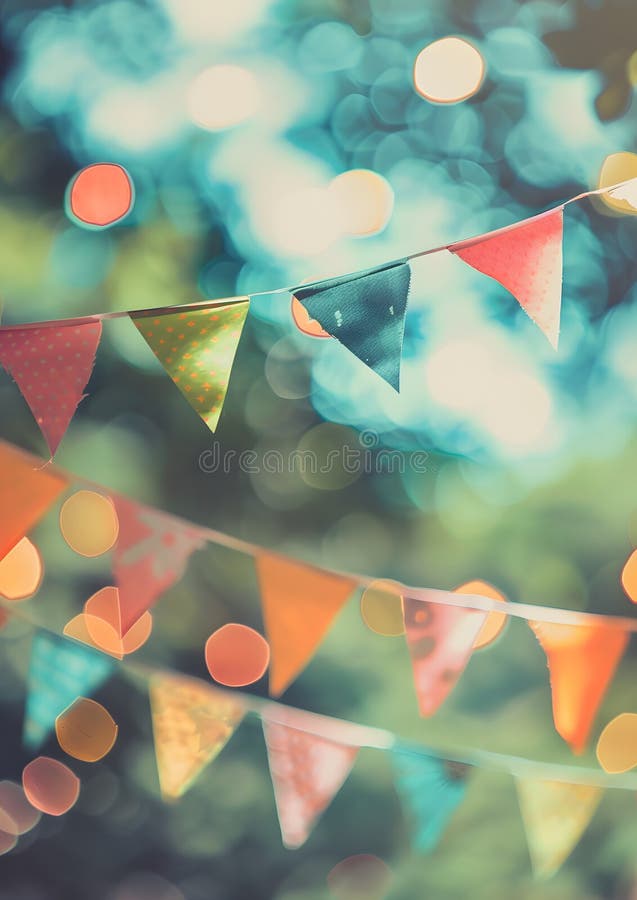 Colorful Triangular Flags in a Festive Outdoor Setting Stock Photo ...