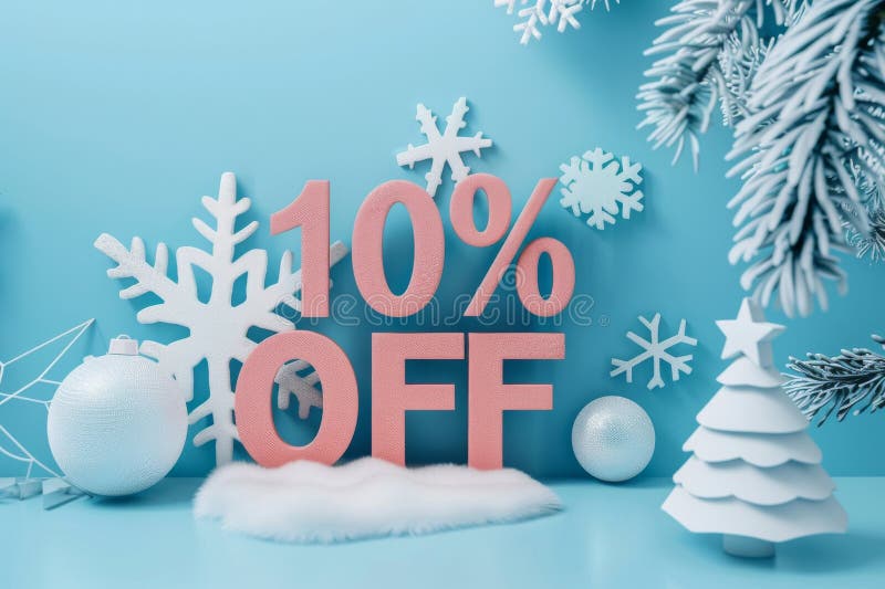Bright and Colorful Winter Sale Sign with Text 10 Off on a Blue ...