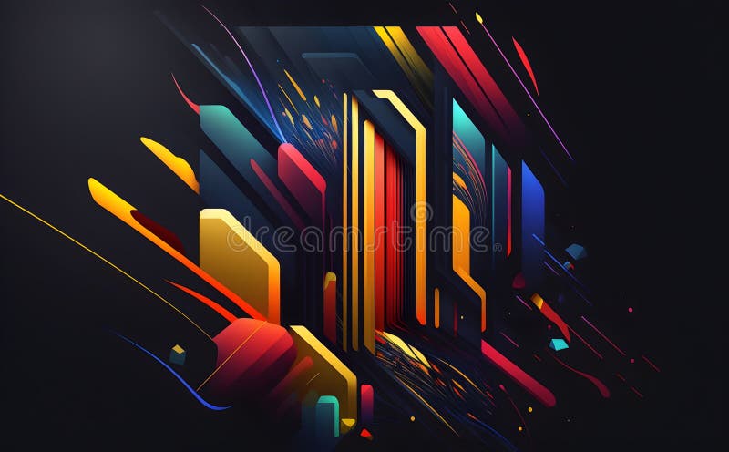 Bright Colors and Bold Lines on a Dark Background, Generative AI Stock ...