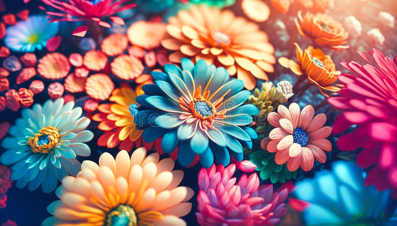 Bright Colors Flower Background Pattern Top View, Generative AI Stock ...