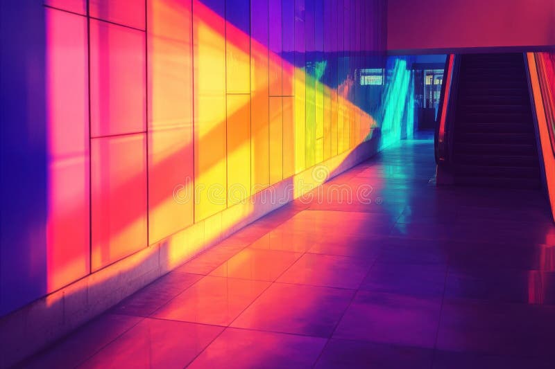 Colorful Light Reflections Create a Vibrant Atmosphere in an Indoor ...