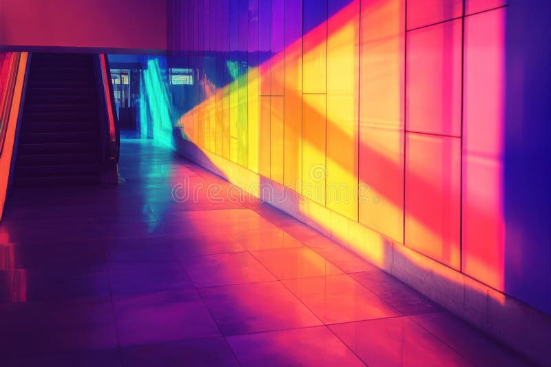 Colorful Light Reflections Create a Vibrant Atmosphere in an Indoor ...