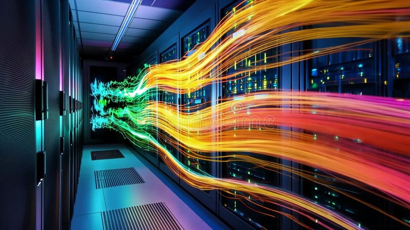 Data Flows through Advanced Technology in a Modern Server Room ...