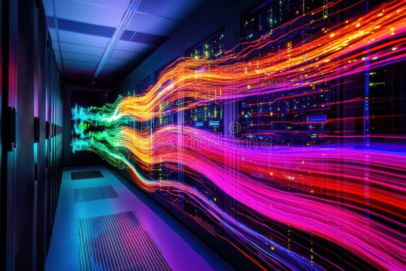 Data Flows through Advanced Technology in a Modern Server Room ...