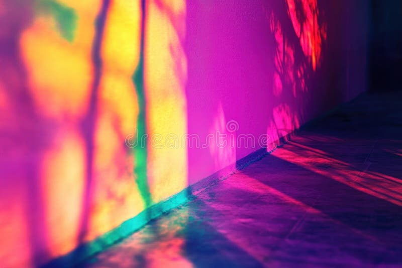 Colorful Shadows Cast on a Vibrant Wall during Late Afternoon Sunlight ...