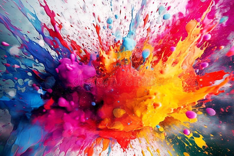 Bright Colour Splash Explosion with Paint Splatters Stock Illustration ...