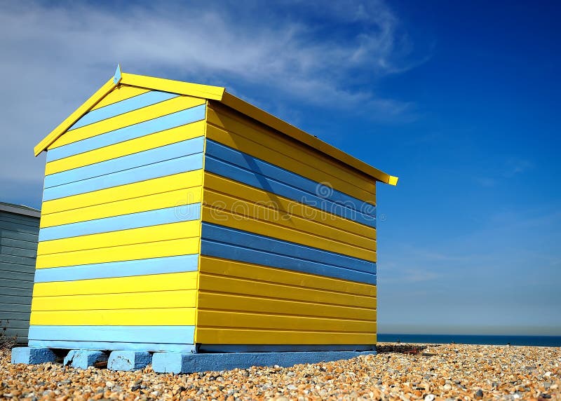 Bright Coloured Beach Hut with Blue Sky Stock Photo - Image of ocean ...