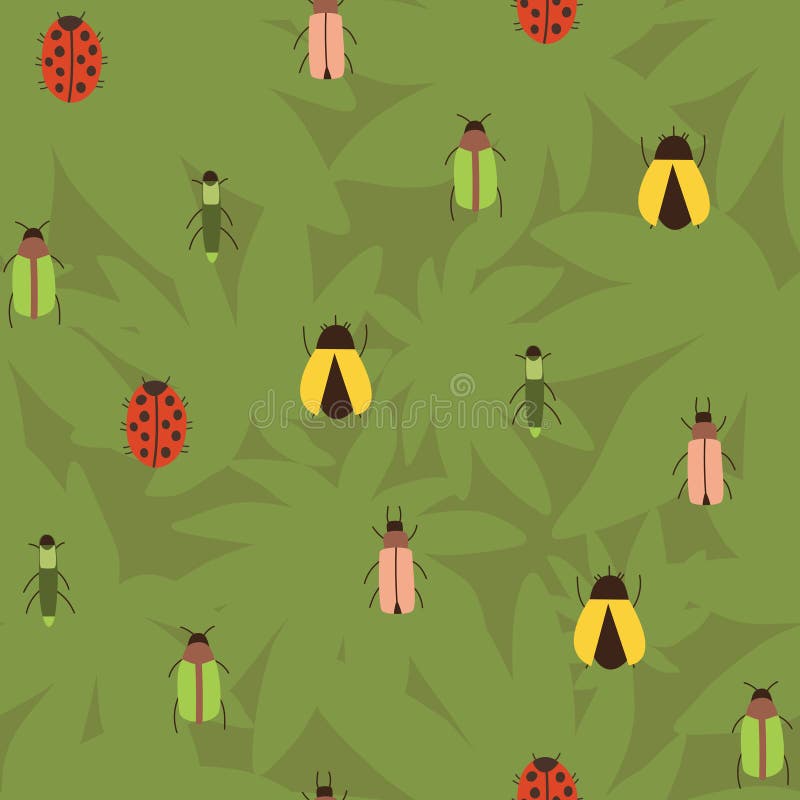 Bright Colourful Beetles on Green Leaves, Seamless Pattern. Stock ... Bright Colourful Beetles on Green Leaves, Seamless Pattern. Stock ...