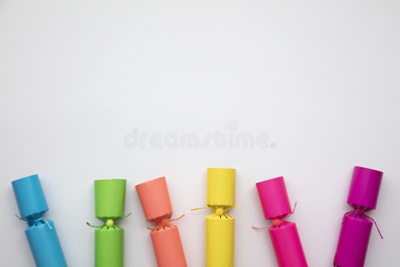 Bright Colourful Christmas Crackers on a Plain Background Stock Photo ...