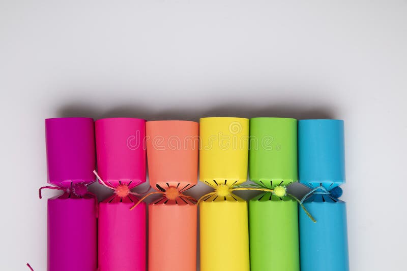 Bright Colourful Christmas Crackers on a Plain Background Stock Photo ...