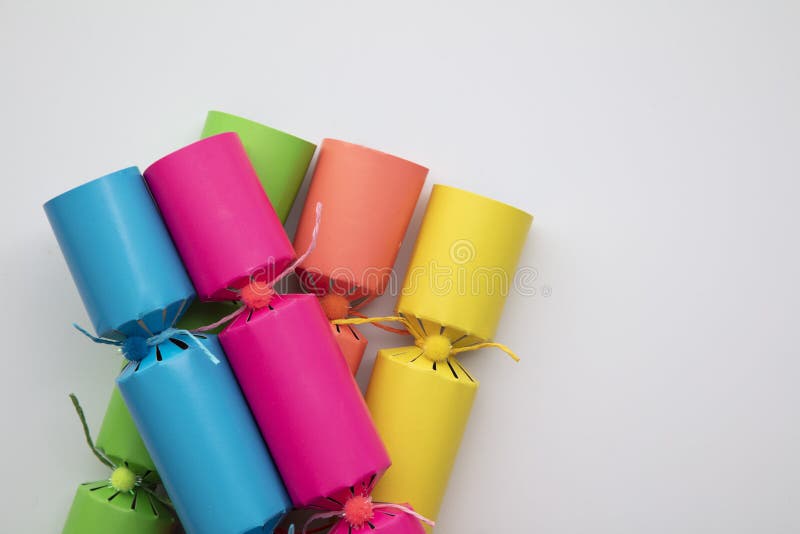 Bright Colourful Christmas Crackers on a Plain Background Stock Photo ...